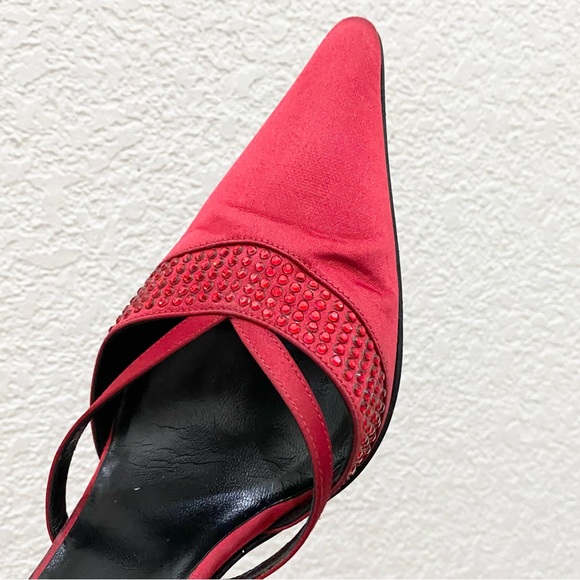Escada | Shoes | Vintage Escada Red Satin Embellished Pointy Toe Sling ...
